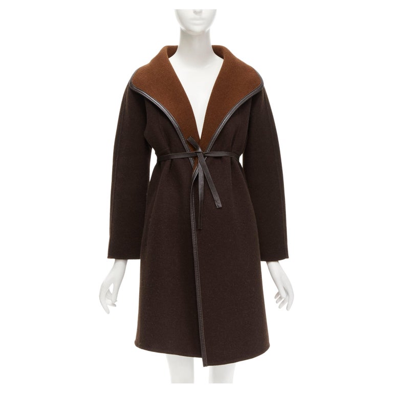 MAX MARA handmade dark brown virgin wool alpaca angora belted robe coat ...