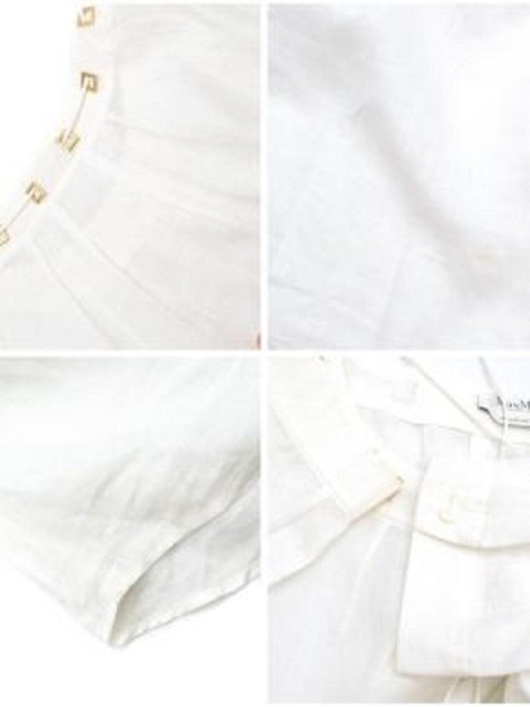 Max Mara White Lace-Up Square Eyelet Trim Blouse For Sale at 1stDibs