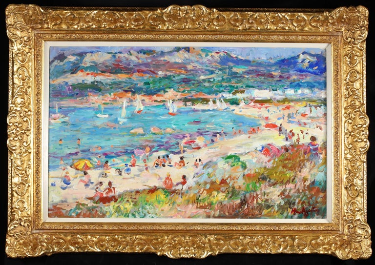 Max Michel Agostini - Sur la Plage - Post Impressionist Sea Landscape Oil Painting by Max ...