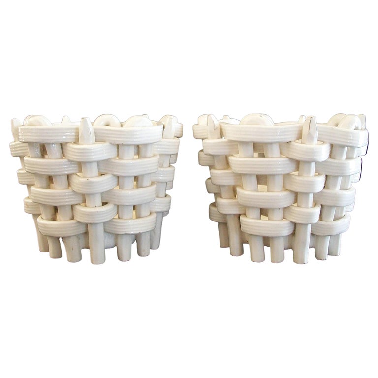 MAX ROESLER - Antique Pair Basket Weave Ceramic Cachepots - Germany ...