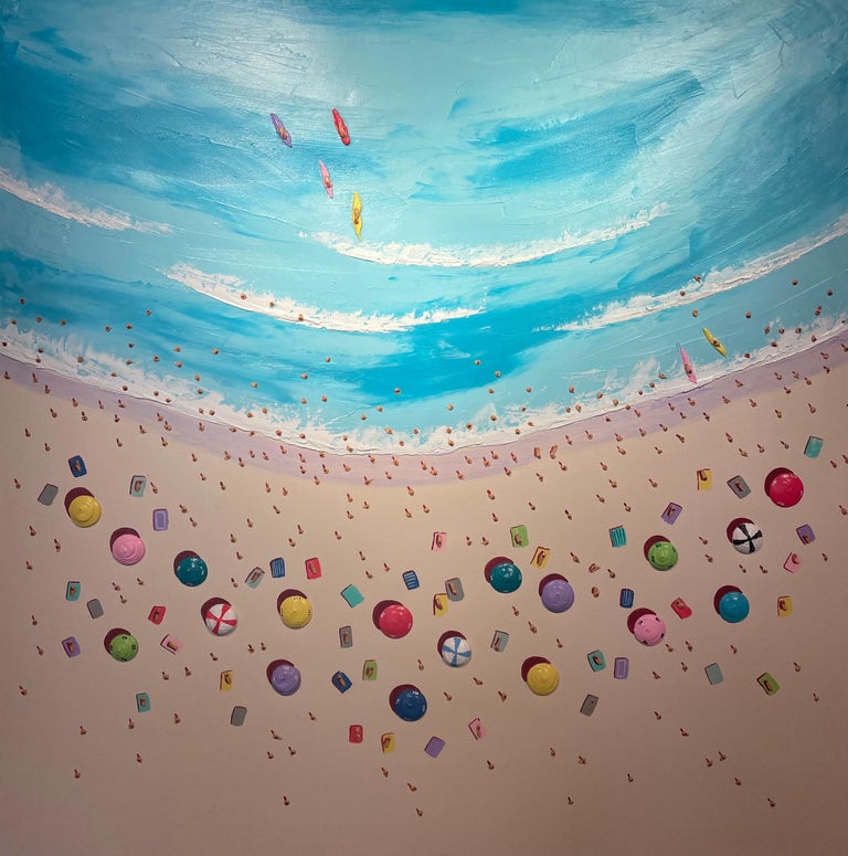 Max Todd - 'Beach Days' Colourful 3D Contemporary beach, surfers, sea ...