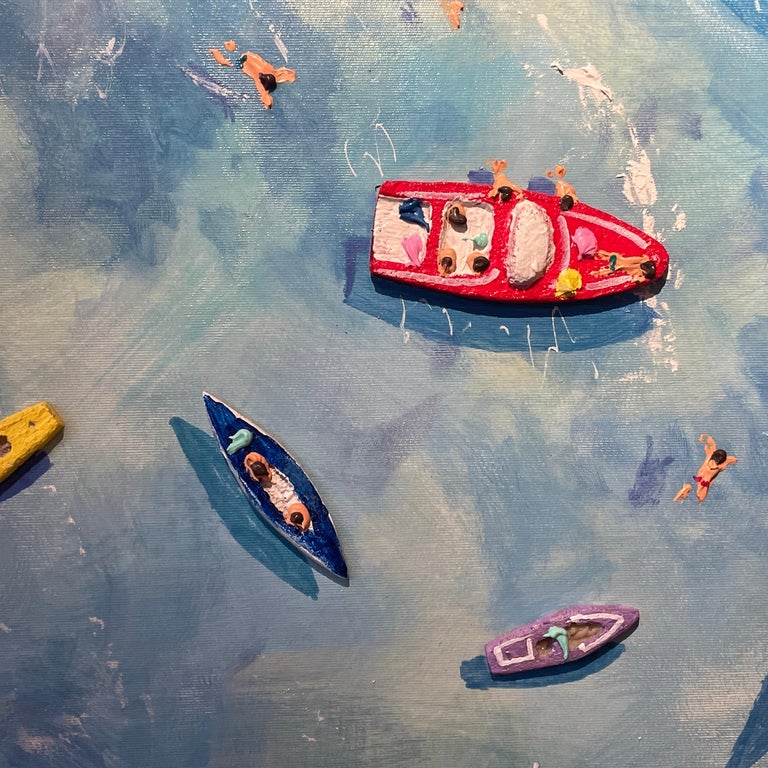 Max Todd - 'Big Blue' Contemporary Colourful 3D Painting of sea, boats ...