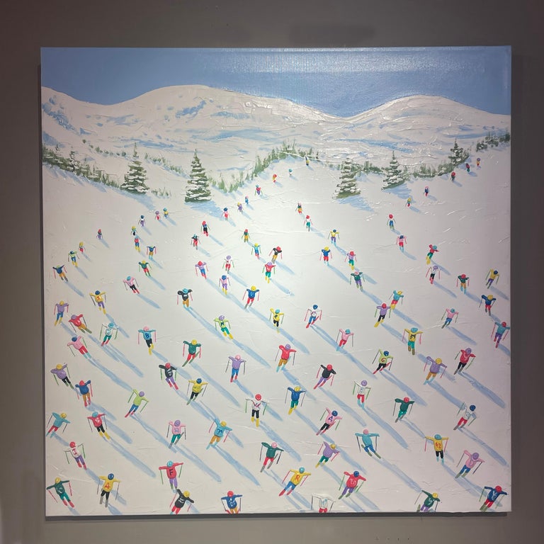 Max Todd - 'Fresh Powder' Contemporary 3D Colourful painting of skiers ...