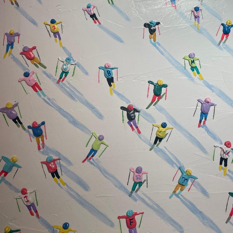 Max Todd - 'Fresh Powder' Contemporary 3D Colourful painting of skiers ...