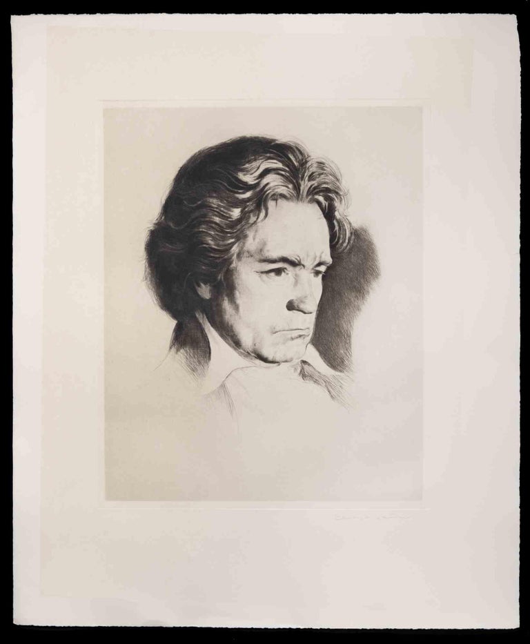 Max Wulff - Portrait of Ludwig Van Beethoven - Etching by Max Wulff - 1920 For Sale at 1stDibs