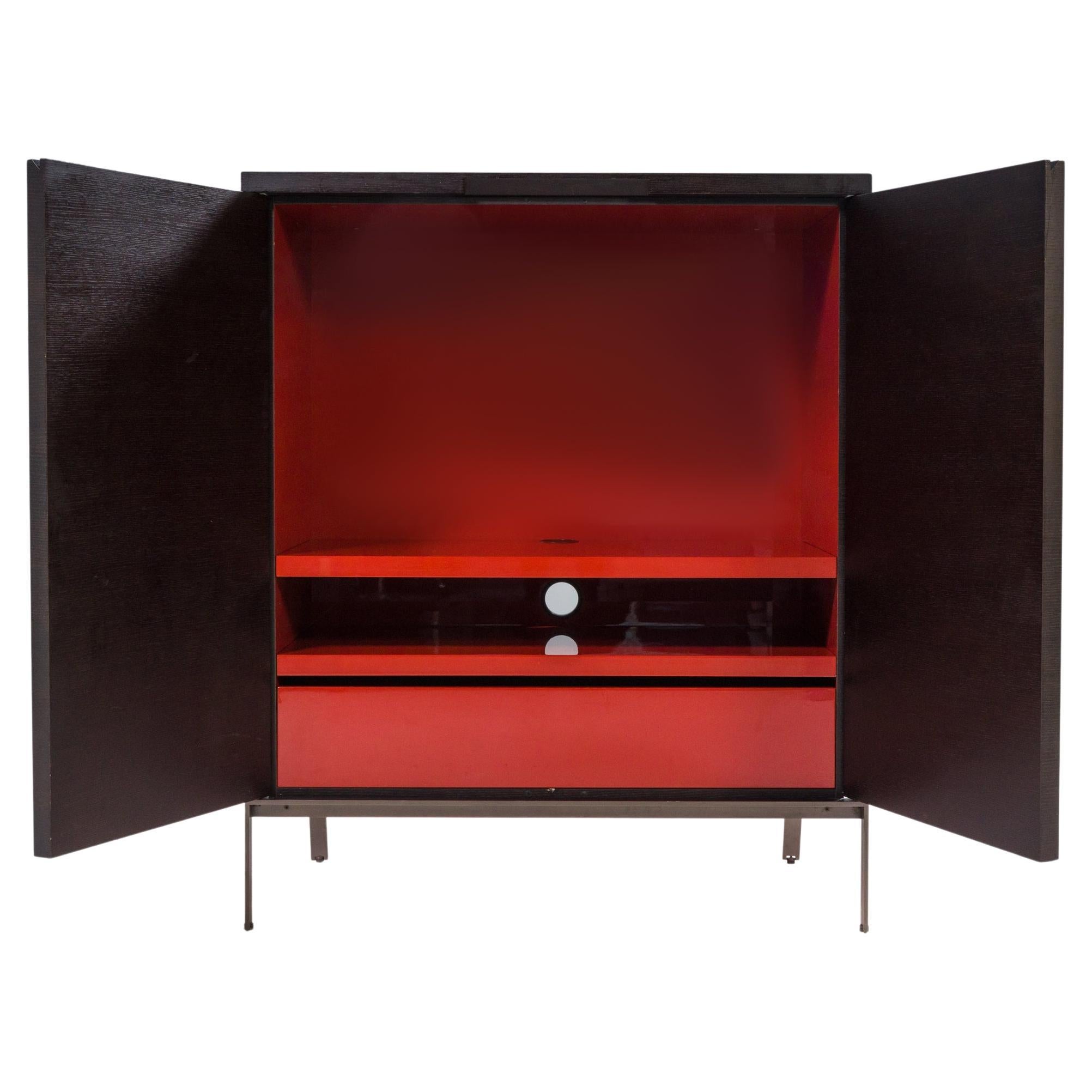 Maxalto B&B Italia Mida Dark Oak and Red Cabinet For Sale at 1stDibs