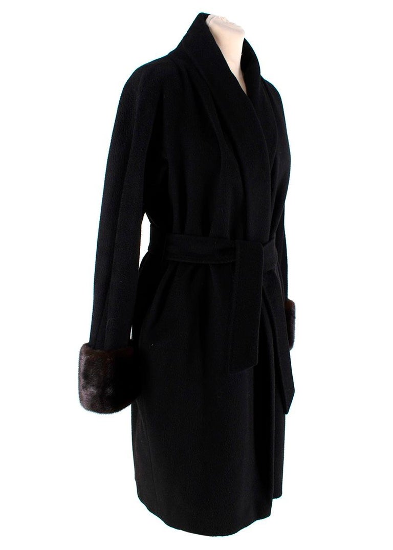 MaxMara Black Camel Hair Wrap Coat with Fur Cuffs For Sale at 1stDibs
