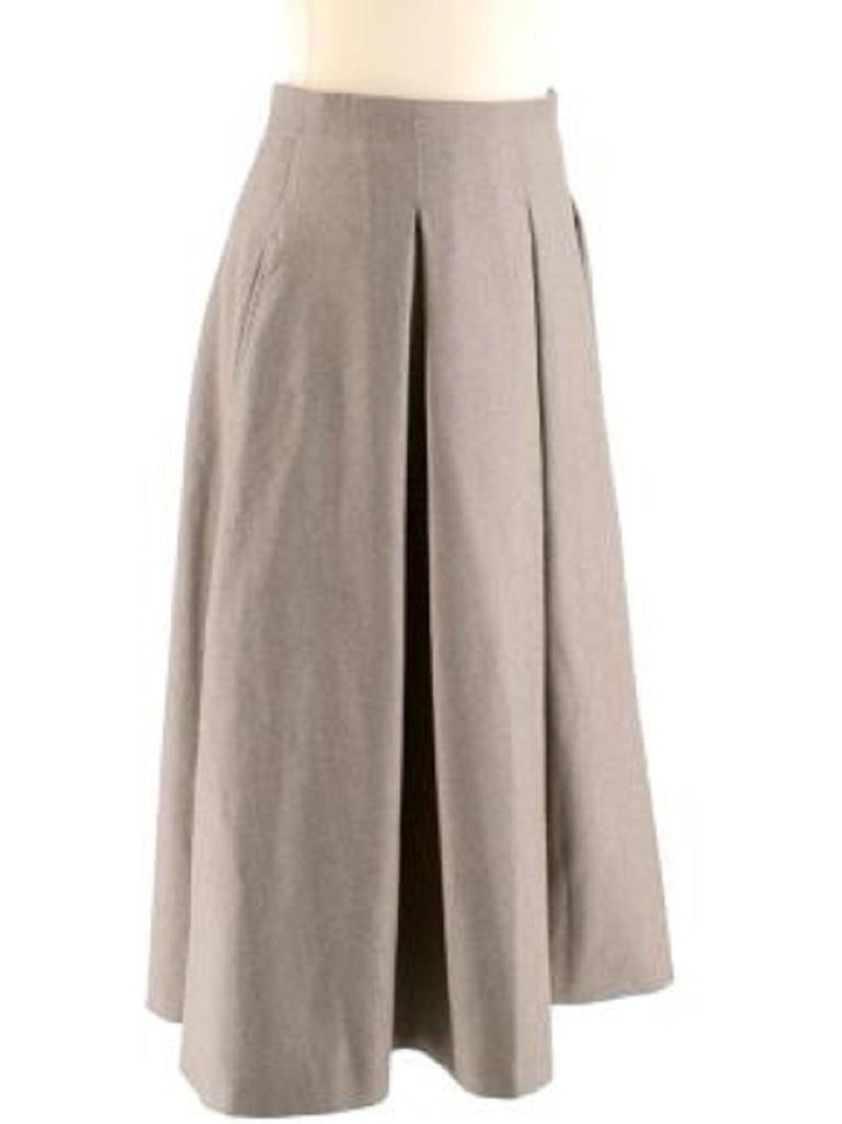MaxMara Oatmeal Wool Large Pleat Midi Skirt For Sale at 1stDibs