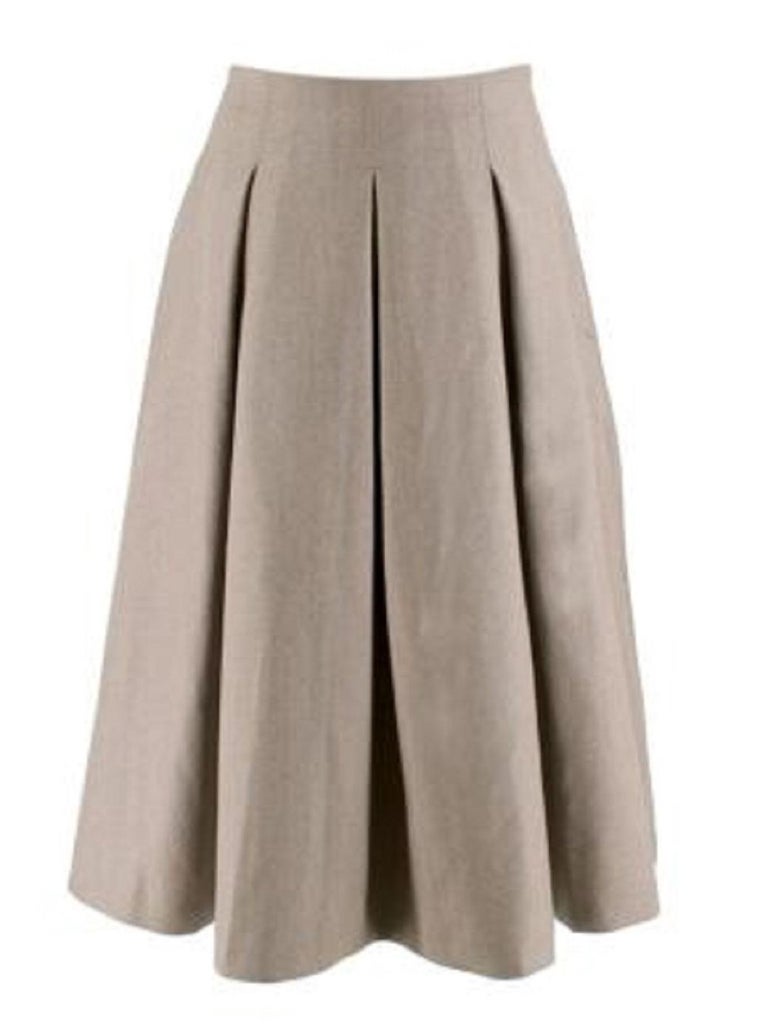 MaxMara Oatmeal Wool Large Pleat Midi Skirt For Sale at 1stDibs