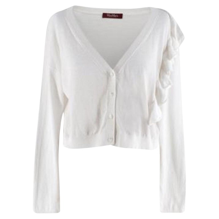MaxMara Studio White Ruffle Trim Button Up Cardigan For Sale at 1stDibs