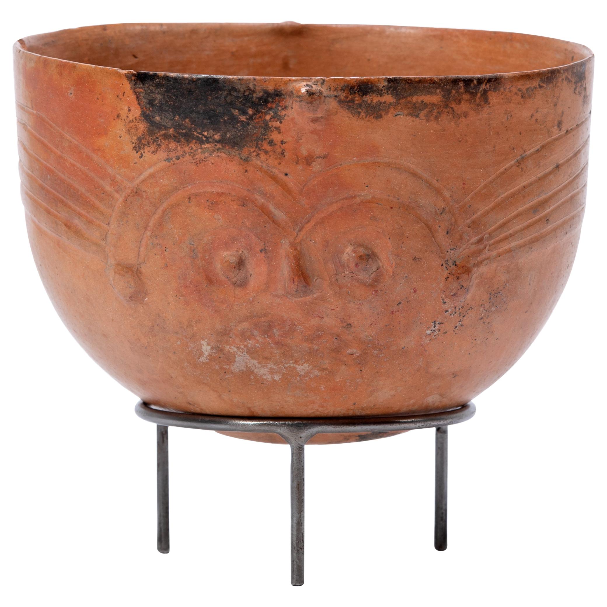 Maya Orangeware Bowl with Face at 1stDibs