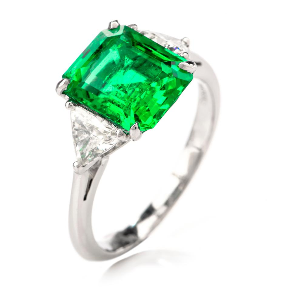 Mayors Certified 3.03 Carat Colombian Emerald Diamond Platinum Cocktail ...