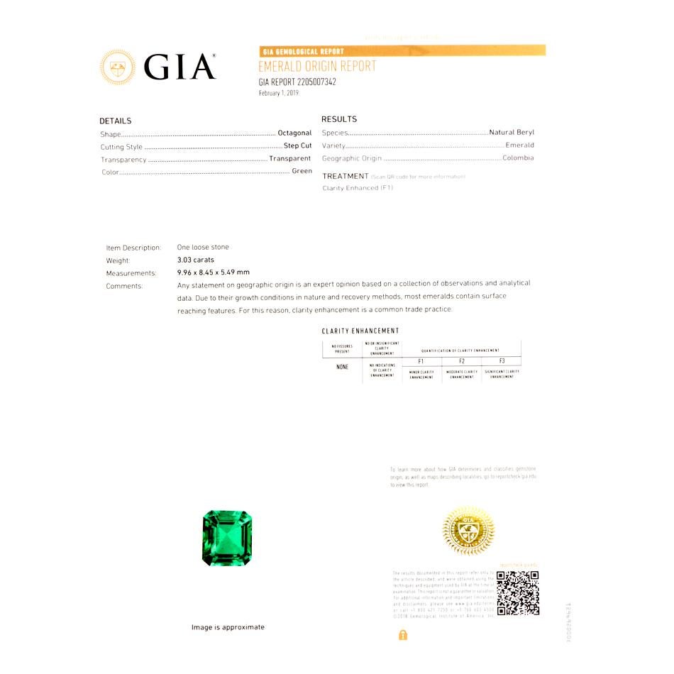 Mayors Certified 3.03 Carat Colombian Emerald Diamond Platinum Cocktail ...