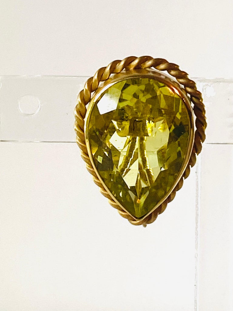 MAZ 14K Pear Shape Peridot Ear Clips Bezel Set with Rope Twist Base ...