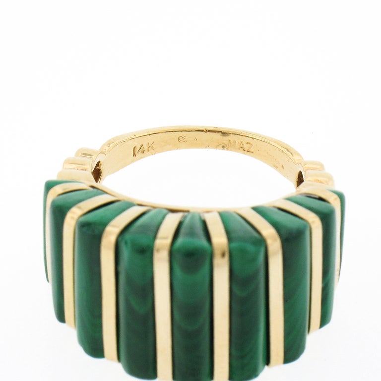 MAZ 14k Yellow Gold Graduating Inlaid Malachite Stripe Large Wide High ...