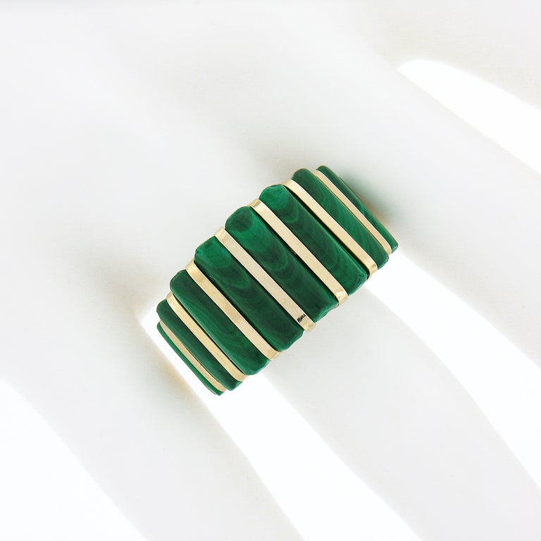 MAZ 14k Yellow Gold Graduating Inlaid Malachite Stripe Large Wide High ...