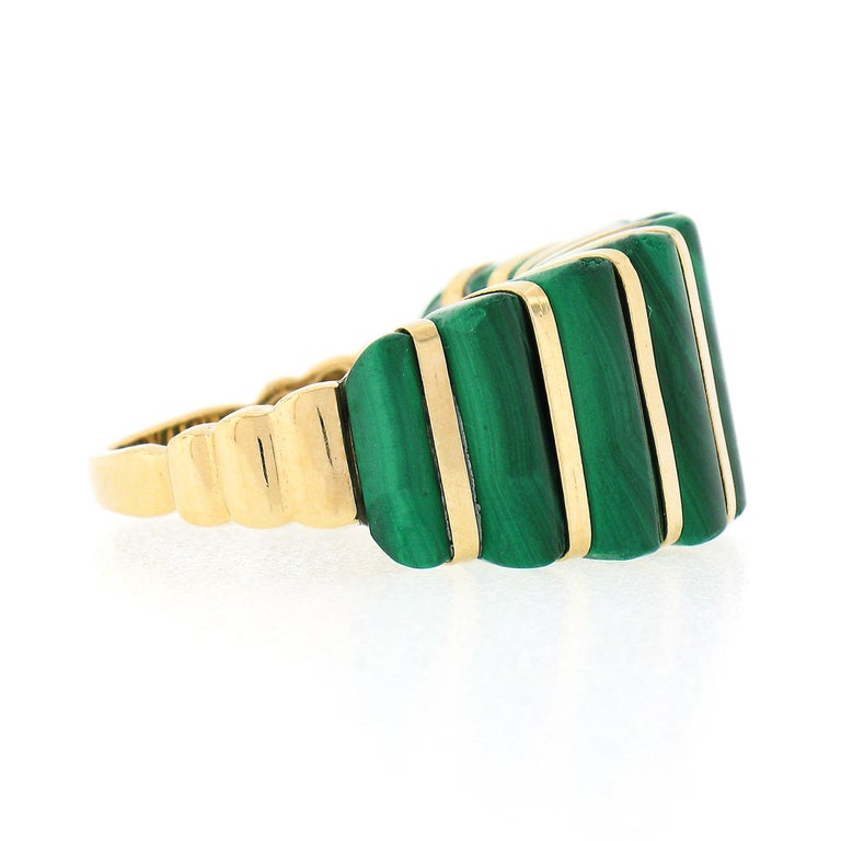 MAZ 14k Yellow Gold Graduating Inlaid Malachite Stripe Large Wide High ...