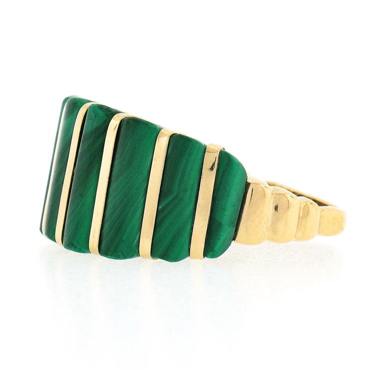 MAZ 14k Yellow Gold Graduating Inlaid Malachite Stripe Large Wide High ...