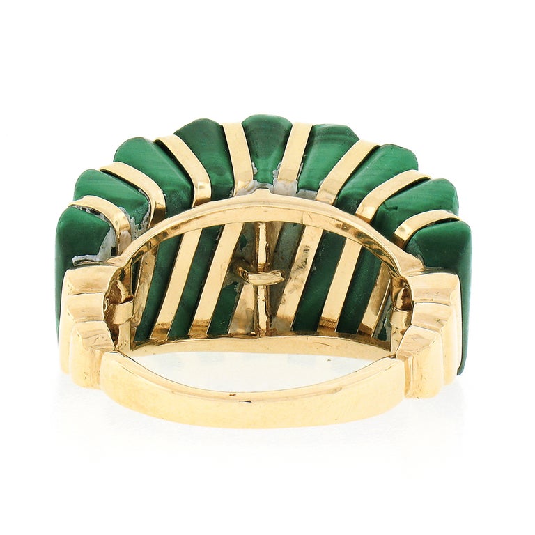 MAZ 14k Yellow Gold Graduating Inlaid Malachite Stripe Large Wide High ...