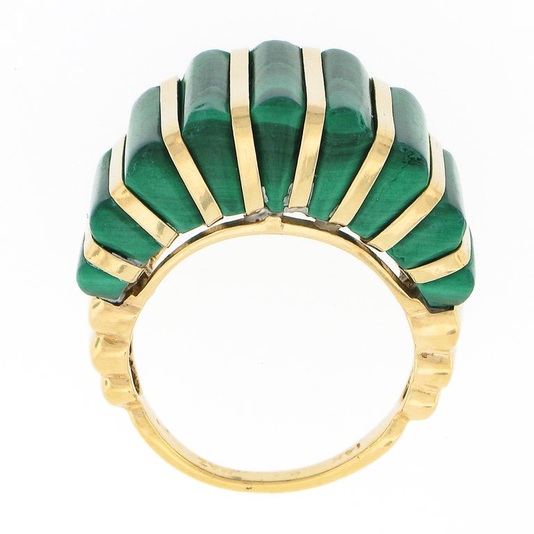 MAZ 14k Yellow Gold Graduating Inlaid Malachite Stripe Large Wide High ...