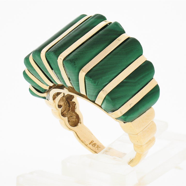 MAZ 14k Yellow Gold Graduating Inlaid Malachite Stripe Large Wide High ...