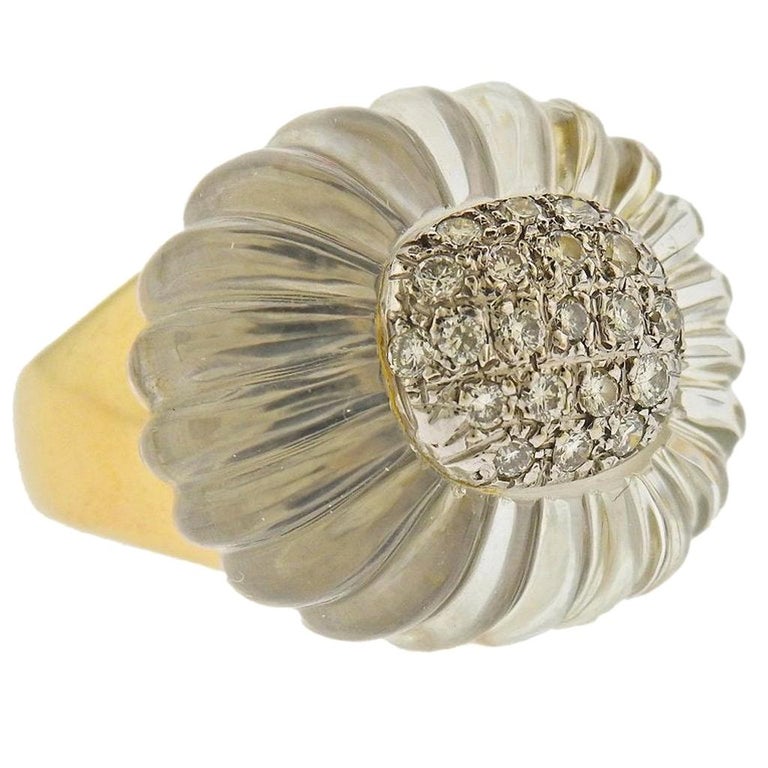 Maz Carved Crystal Diamond Gold Ring For Sale at 1stDibs | carved gold ring