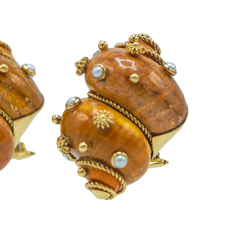 Maz Pair of Gold, Shell and Cultured Pearl Earrings For Sale at 1stDibs ...