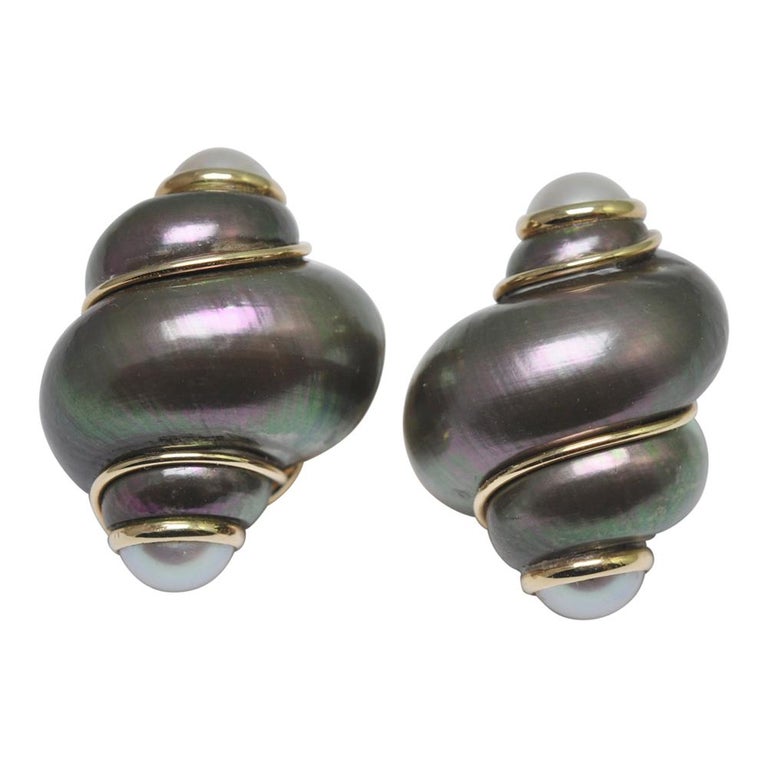 Maz Shell Mabé Pearl 14 Carat Gold Earrings at 1stDibs