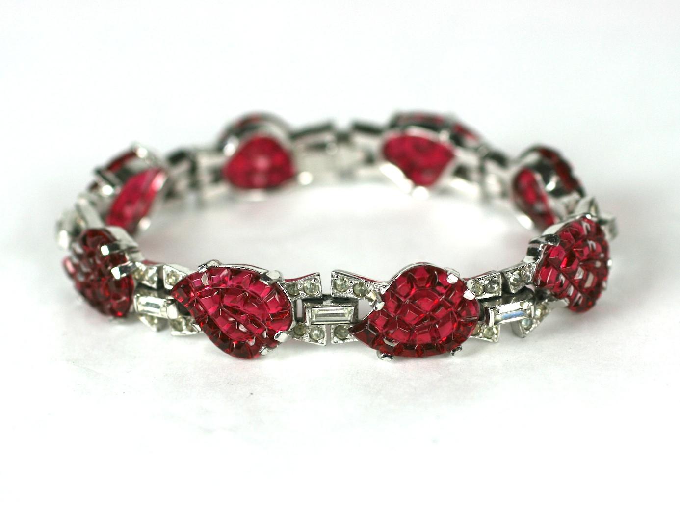 Mazer Art Deco Faux Ruby Invisibly Set Link Bracelet at 1stDibs | sam ...