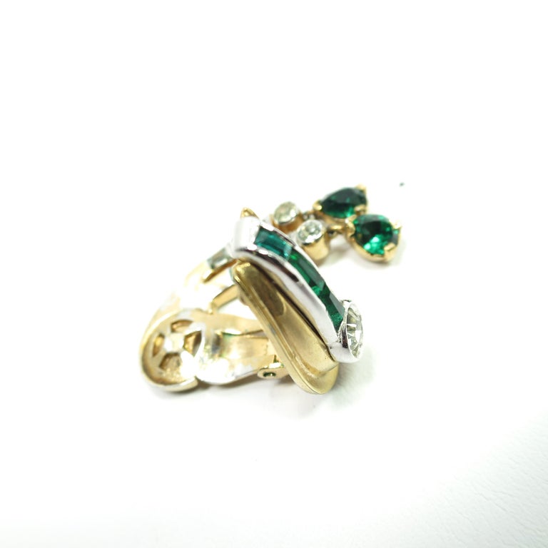 Mazer Bros. Gold and Rhodium Emerald Asymmetrical Necklace and Earrings ...