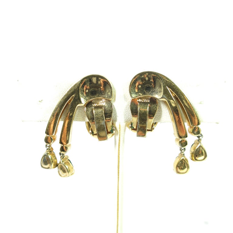 Mazer Bros. Gold and Rhodium Emerald Asymmetrical Necklace and Earrings ...