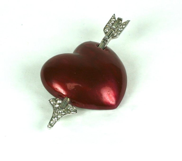 Mazer Pearlized Enamel Heart Brooch For Sale at 1stDibs