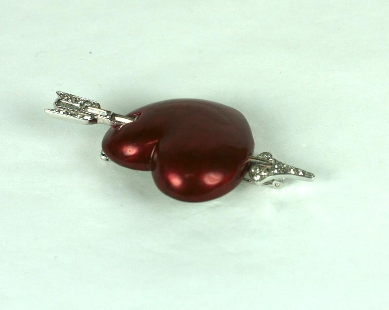 Mazer Pearlized Enamel Heart Brooch For Sale at 1stDibs