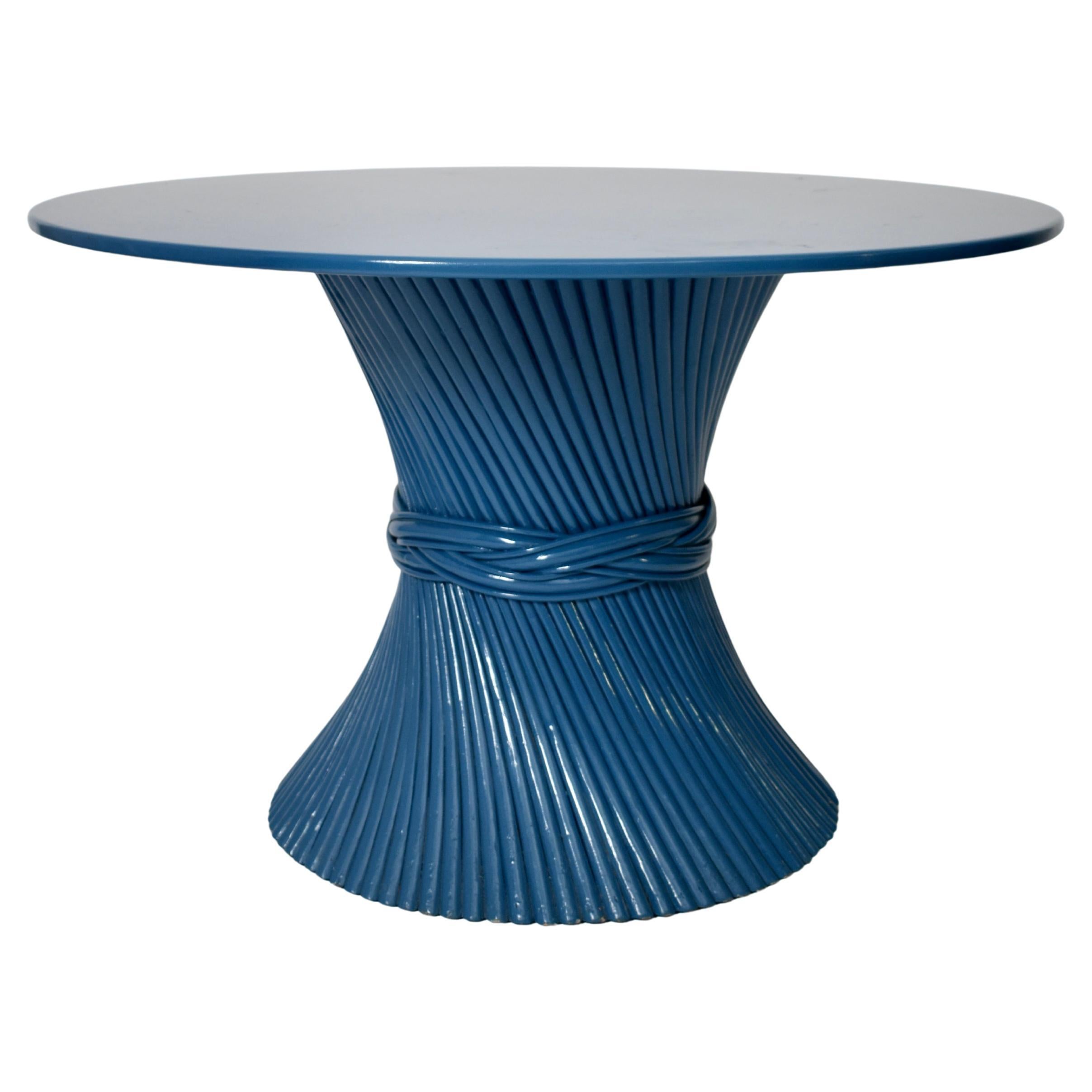 Mc Guire rattan and wood blue lacquered round dining table, 1970s For ...
