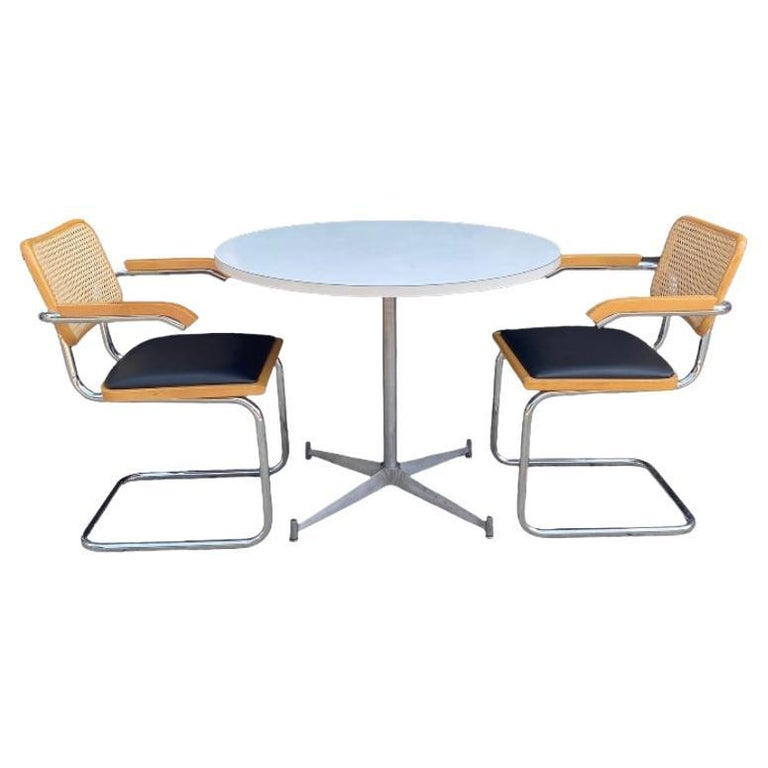 McCobb White Laminate Table and two Cesca Armchair Dining Set For Sale ...