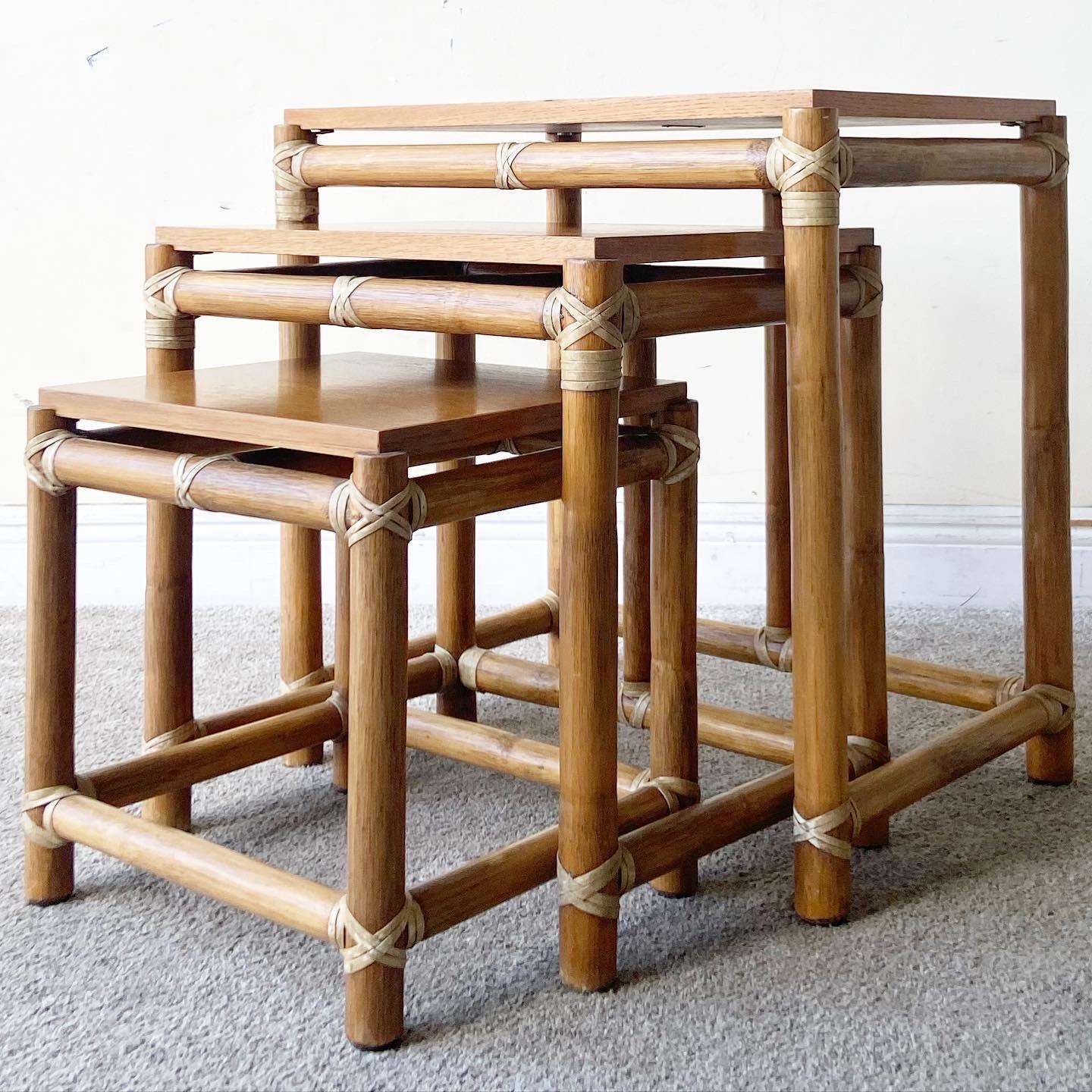 McGuire Boho Chic Bamboo Nesting Tables - Set of 3 For Sale at 1stDibs