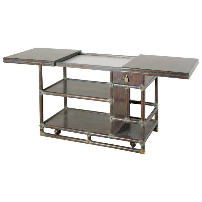 McGuire Cerused Rattan Oak Bar Cart Server Buffet at 1stDibs