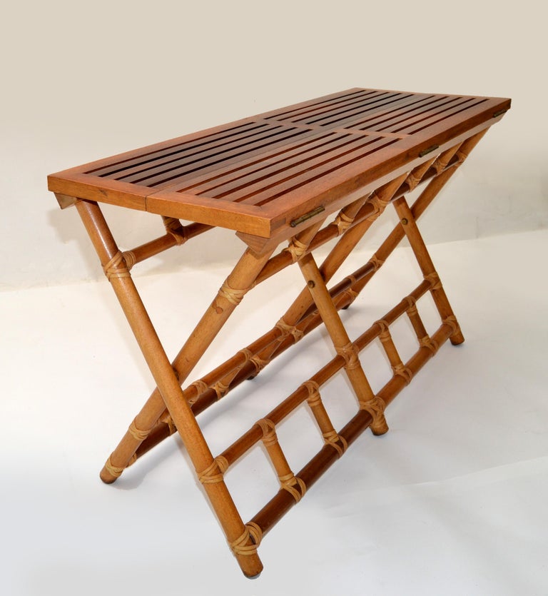 McGuire Mid-Century Modern Handwoven Bamboo Leather and Oak Slat Top ...