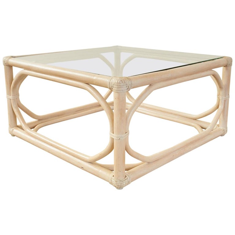 McGuire Organic Modern Cerused Rattan Cocktail Table at 1stDibs