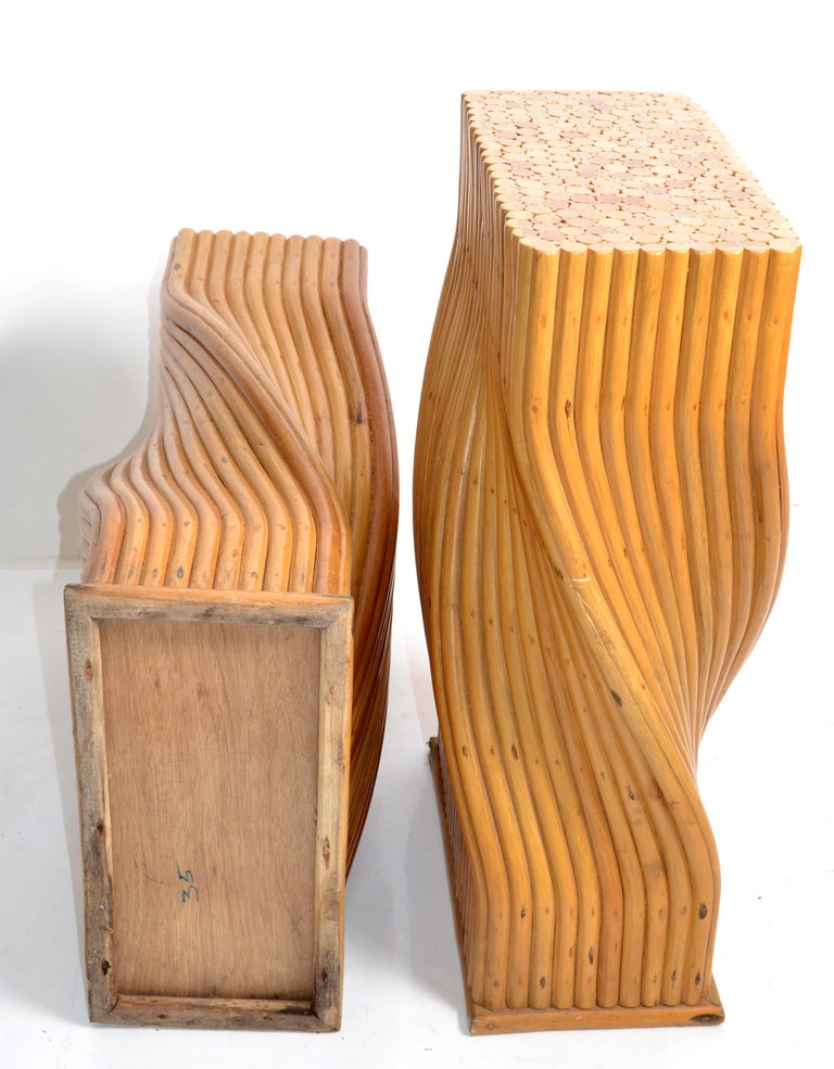 McGuire Pair of Rectangular Bamboo Wood Dining Table Bases Mid-Century ...