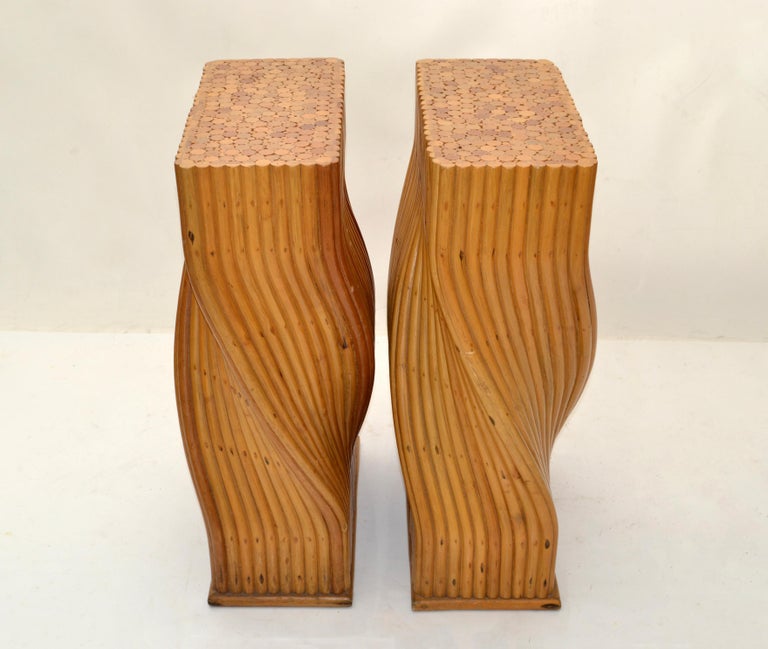 McGuire Pair of Rectangular Bamboo Wood Dining Table Bases Mid-Century ...