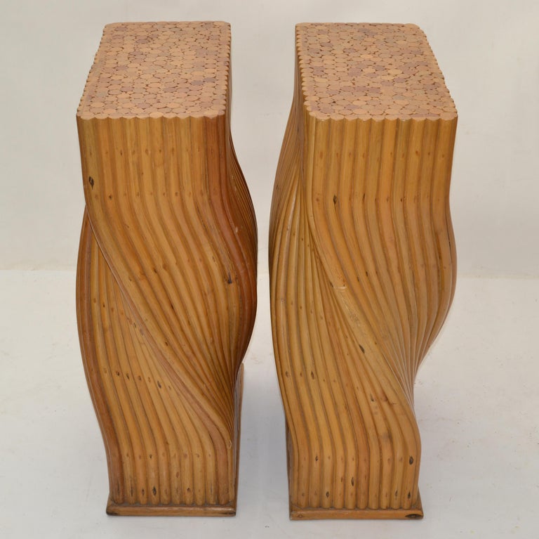 McGuire Pair of Rectangular Bamboo Wood Dining Table Bases Mid-Century ...