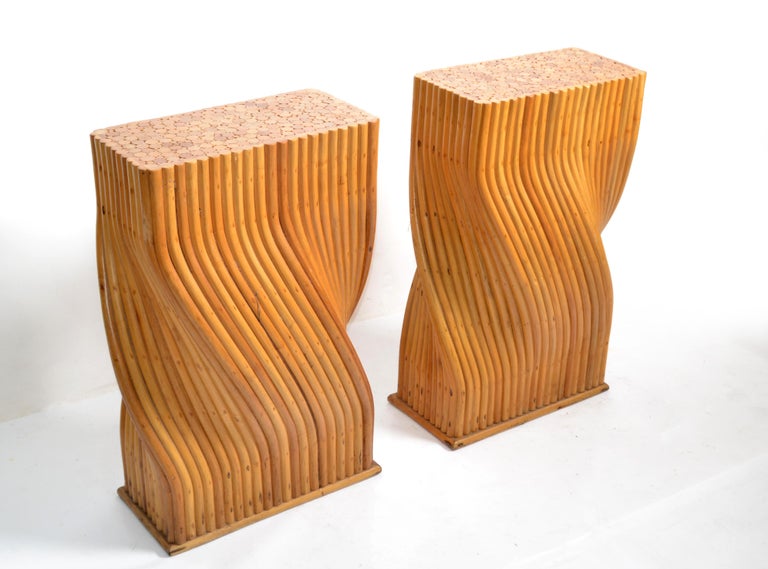 McGuire Pair of Rectangular Bamboo Wood Dining Table Bases Mid-Century ...