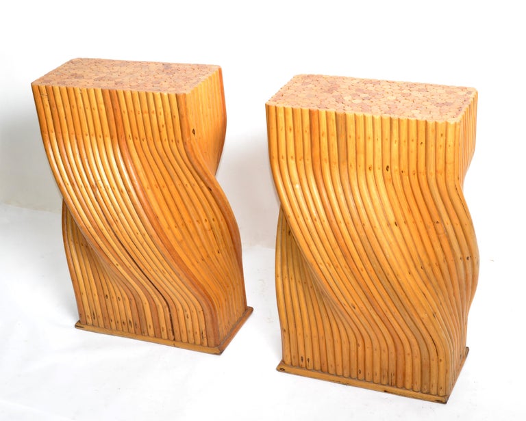 McGuire Pair of Rectangular Bamboo Wood Dining Table Bases Mid-Century ...