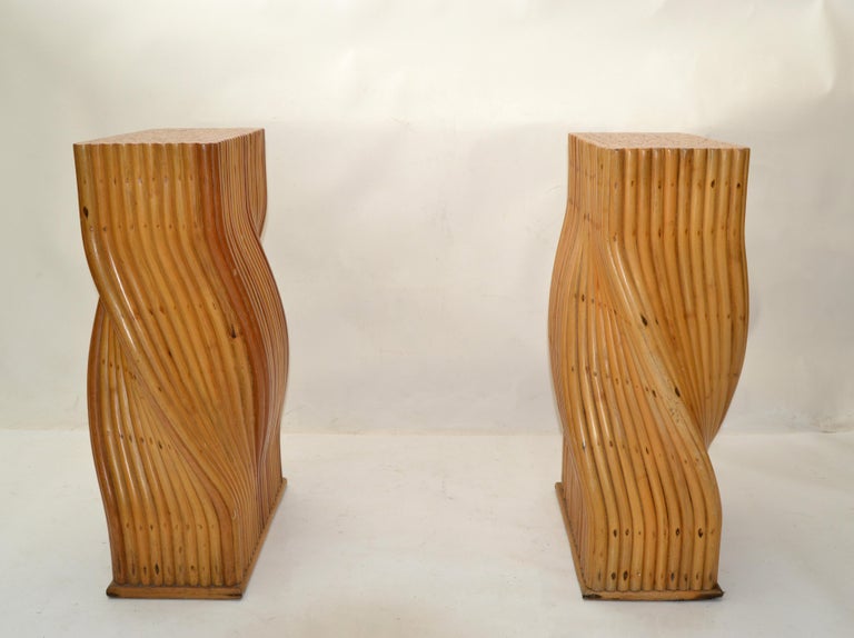 McGuire Pair of Rectangular Bamboo Wood Dining Table Bases Mid-Century ...