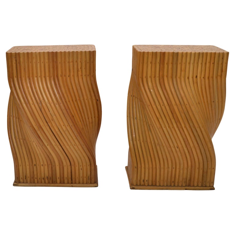 McGuire Pair of Rectangular Bamboo Wood Dining Table Bases Mid-Century ...