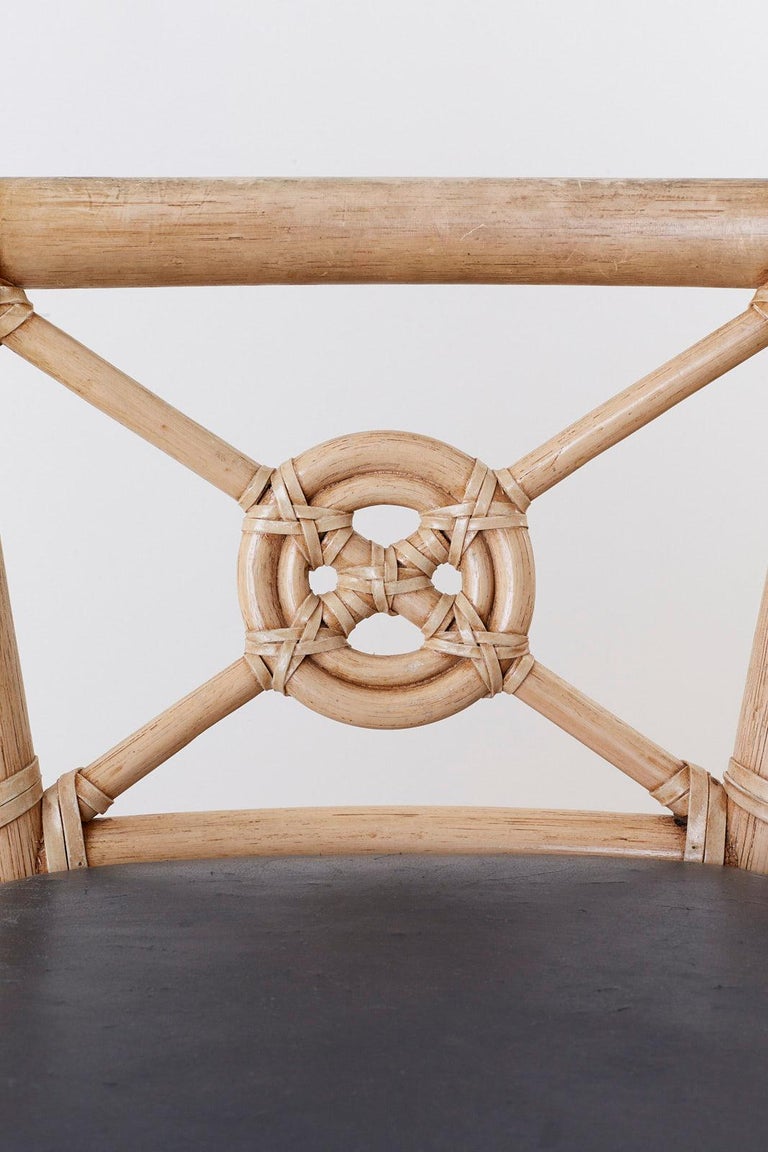 McGuire Rattan Leather Target Design Counter Barstools at 1stDibs ...