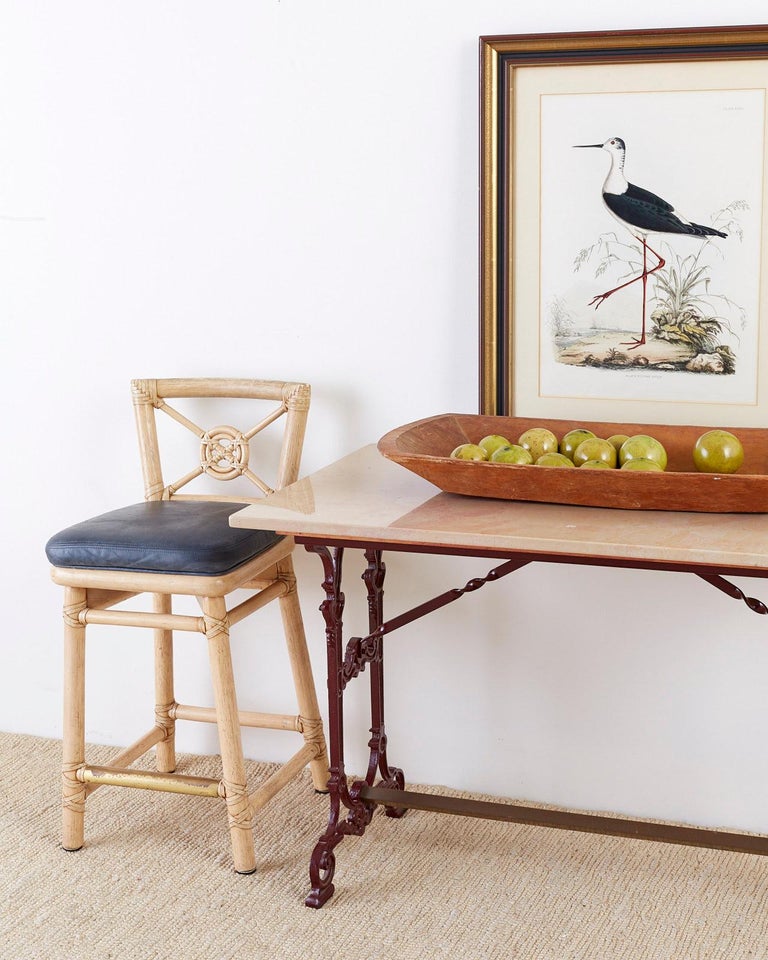 McGuire Rattan Leather Target Design Counter Barstools at 1stDibs ...