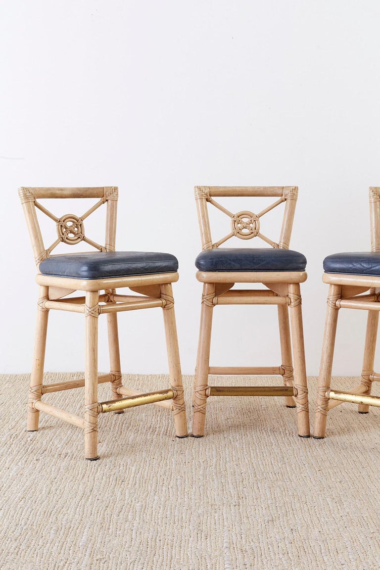 McGuire Rattan Leather Target Design Counter Barstools at 1stDibs ...