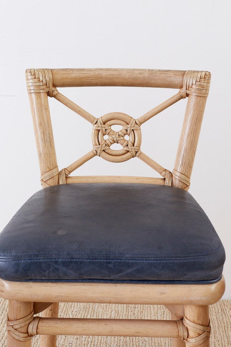 McGuire Rattan Leather Target Design Counter Barstools at 1stDibs ...